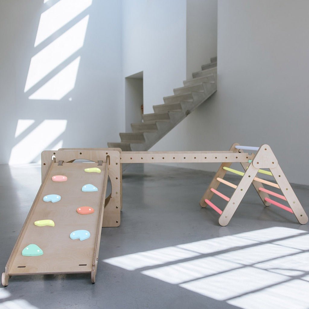 Klimrek set pastel - klimdriehoek, klimkubus, ladder en helling – Lomamo
